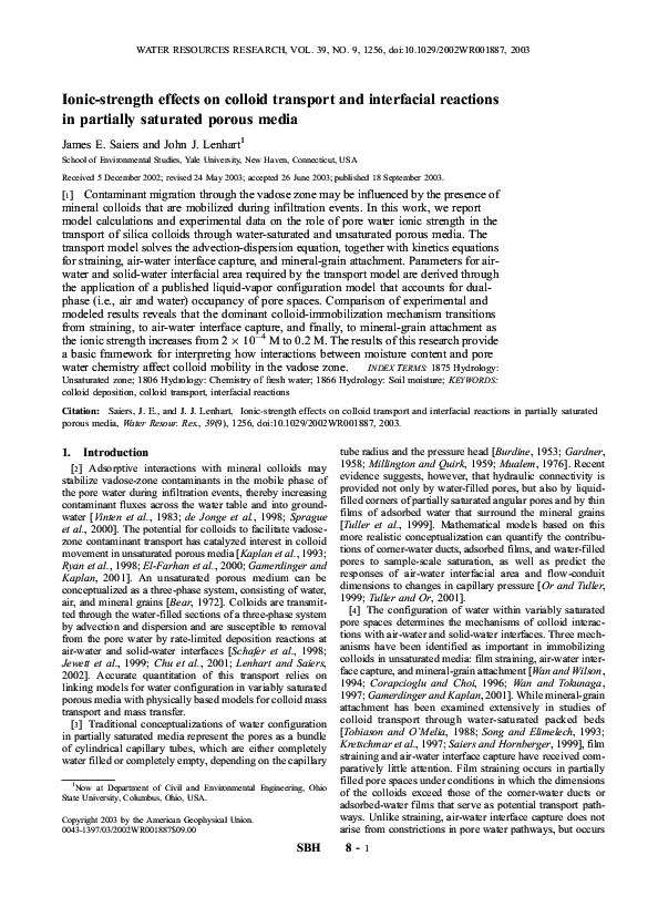 (PDF) Ionic-strength effects on colloid transport and interfacial ...