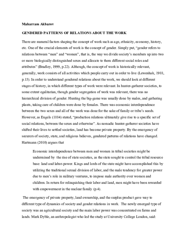 (DOC) GENDERED PATTERNS OF RELATIONS ABOUT THE WORK