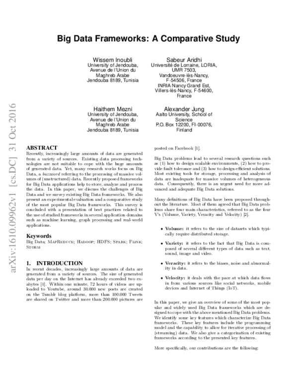 (PDF) Big Data Frameworks: A Comparative Study