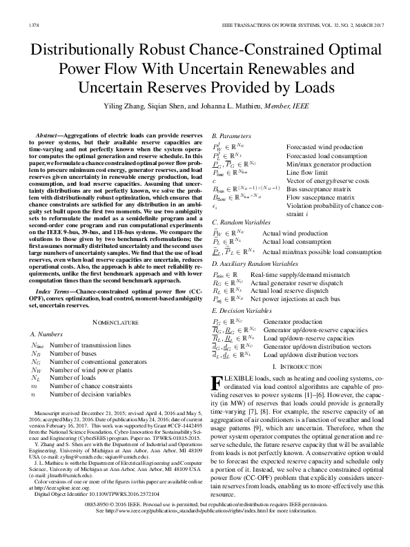 (PDF) Distributionally Robust Chance-Constrained Optimal Power Flow ... (PDF) Distributionally Robust Chance-Constrained Optimal Power Flow ...