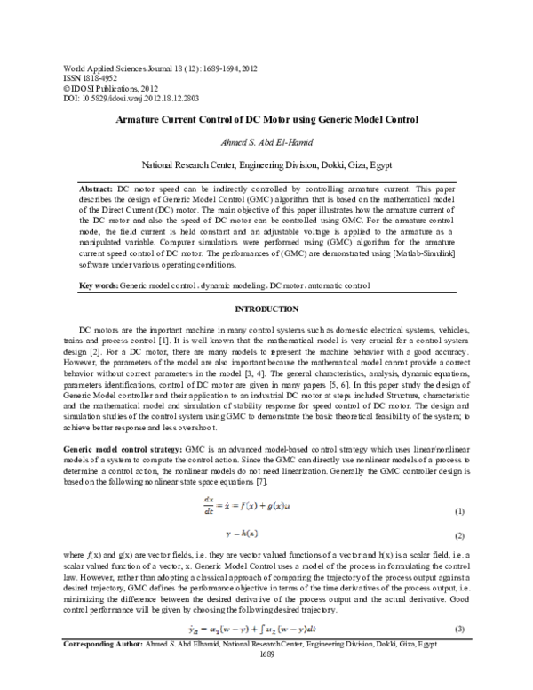 (PDF) A Fuzzy-Based Speed Control of Direct Current Motor Using Combined Armature Voltage and ...