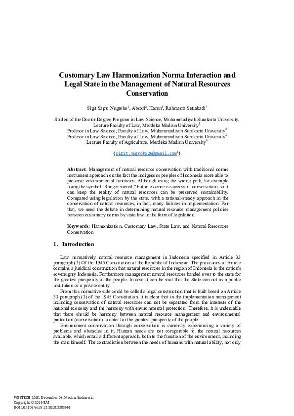 (PDF) Customary Law Harmonization Norma Interaction and Legal State in ...