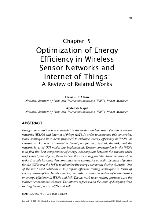 Pdf Optimization Of Energy Efficiency In Wireless Sensor Networks And Internet Of Things A