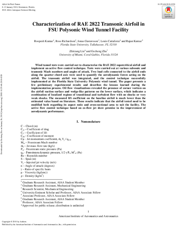 (PDF) Characterization of RAE 2822 Transonic Airfoil in FSU Polysonic ...