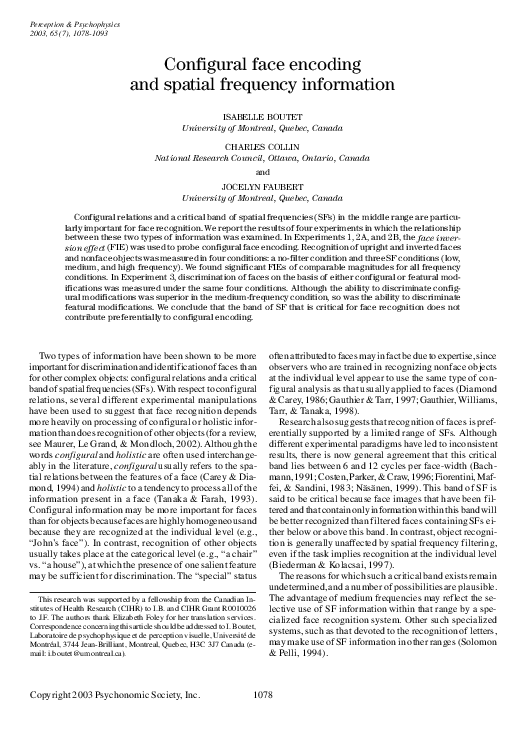 Pdf Configural Face Encoding And Spatial Frequency Information