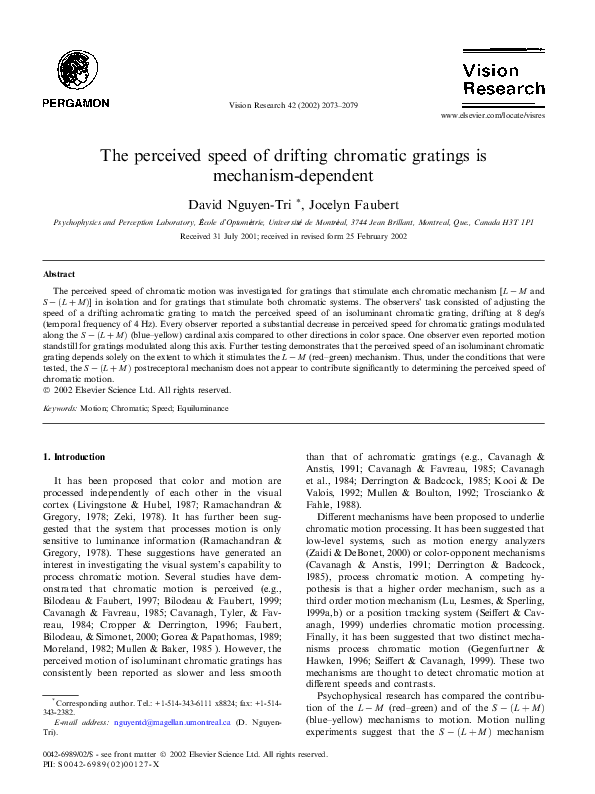 (PDF) The perceived speed of drifting chromatic gratings is mechanism ...
