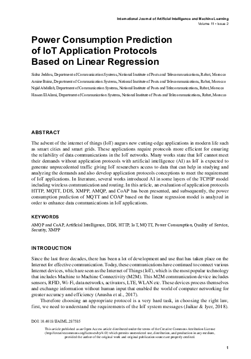 (PDF) Power Consumption Prediction of IoT Application Protocols Based on Linear Regression