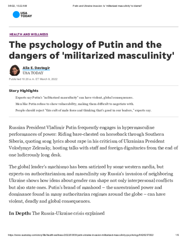 (PDF) The dangers of 'militarized masculinity'