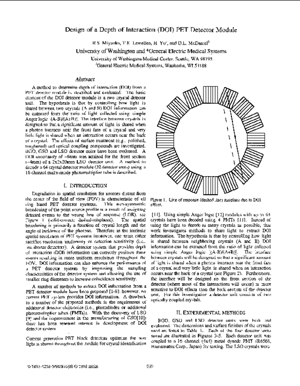 (PDF) Design of a depth of interaction (DOI) PET detector module