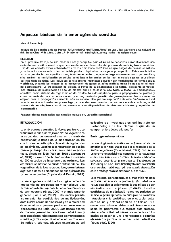 (PDF) Aspectos básicos de la embriogénesis somática