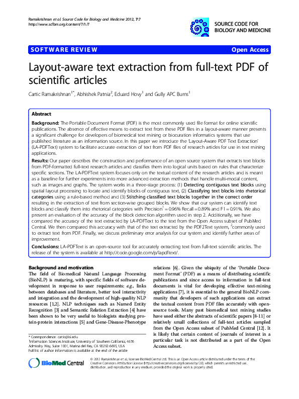 (PDF) Layout-aware text extraction from full-text PDF of scientific ...