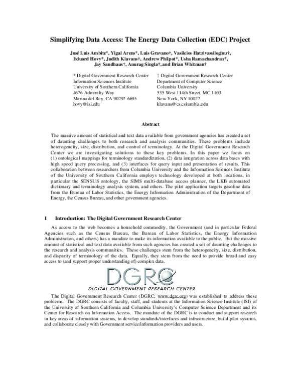 (PDF) Simplifying data access: The energy data collection (EDC) project