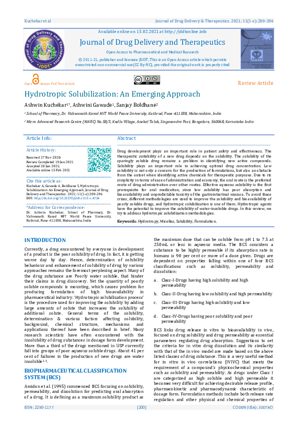 (PDF) Hydrotropic Solubilization: An Emerging Approach