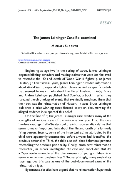(PDF) The James Leininger Case Re-Examined