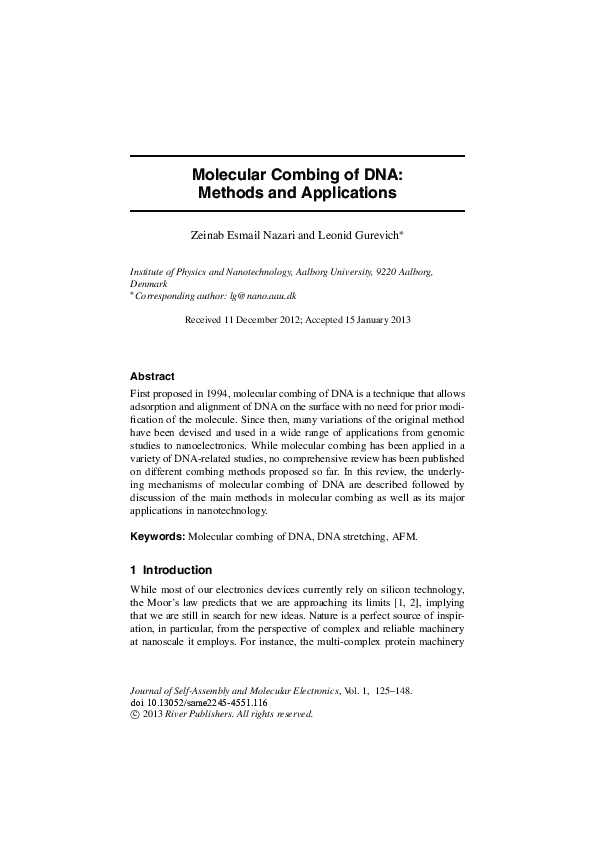 (PDF) Molecular Combing of DNA: Methods and Applications
