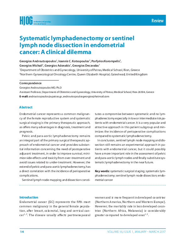 Pdf Systematic Lymphadenectomy Or Sentinel Lymph Node Dissection In