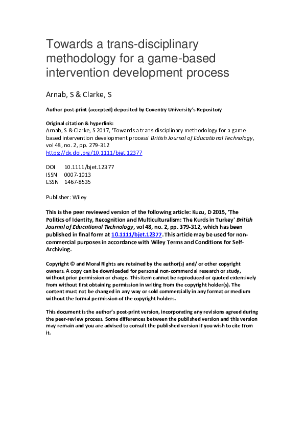 (PDF) Towards a trans-disciplinary methodology for a game-based ...