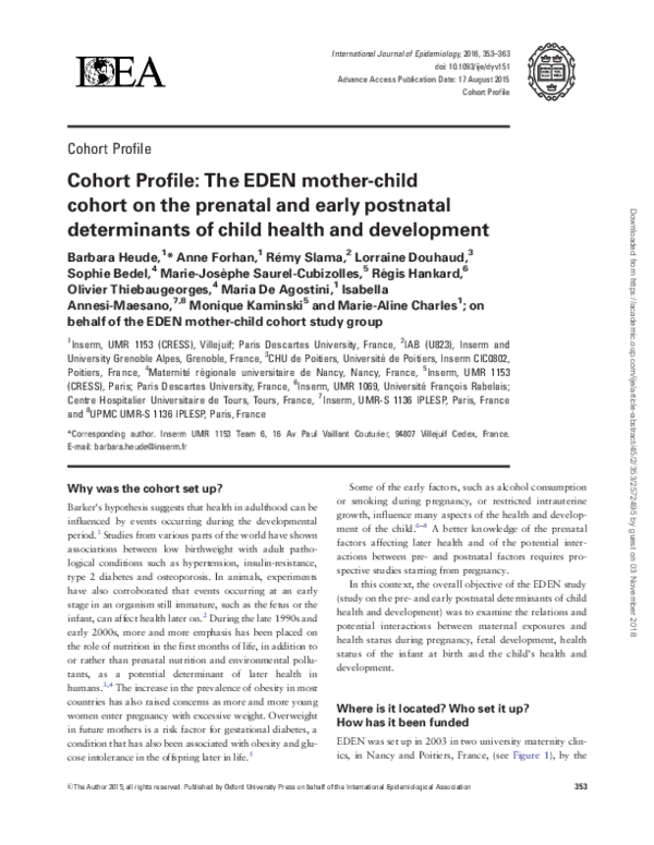 (PDF) Cohort Profile Cohort Profile : The EDEN mother-child cohort on ...