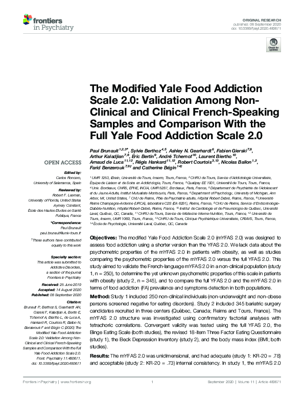 (PDF) The Modified Yale Food Addiction Scale 2.0: Validation Among Non ...