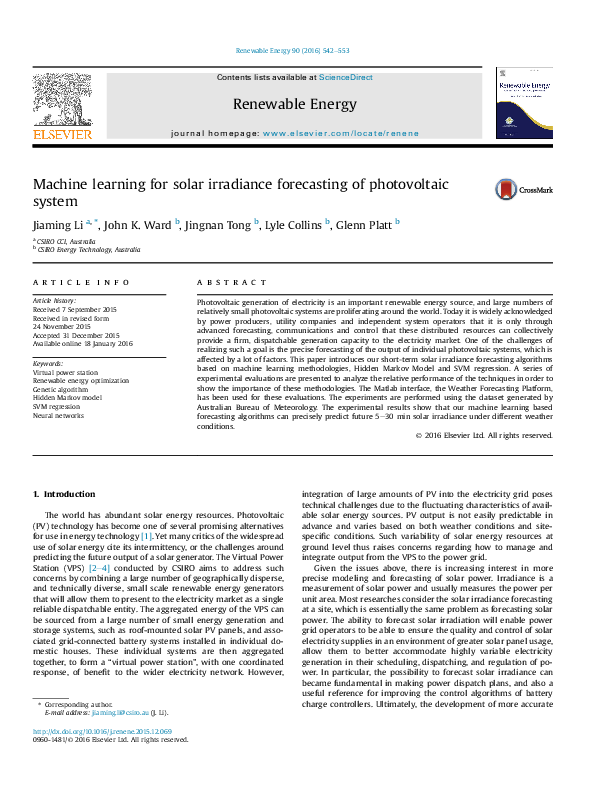 (PDF) Machine learning for solar irradiance forecasting of photovoltaic ...