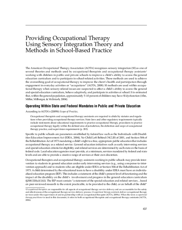 (PDF) Providing occupational therapy using sensory integration theory and methods in school ...