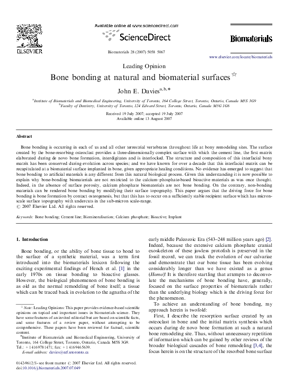 (PDF) Bone bonding at natural and biomaterial surfaces