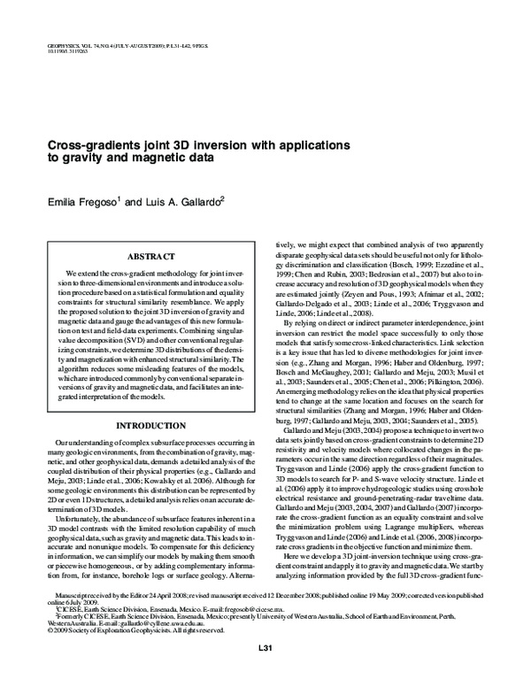 (PDF) Cross-gradients joint 3D inversion with applications to gravity and magnetic data