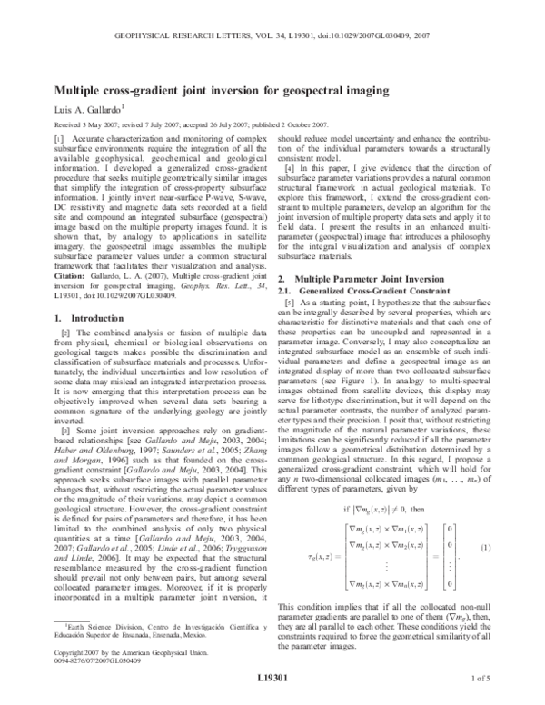 (PDF) Multiple cross-gradient joint inversion for geospectral imaging