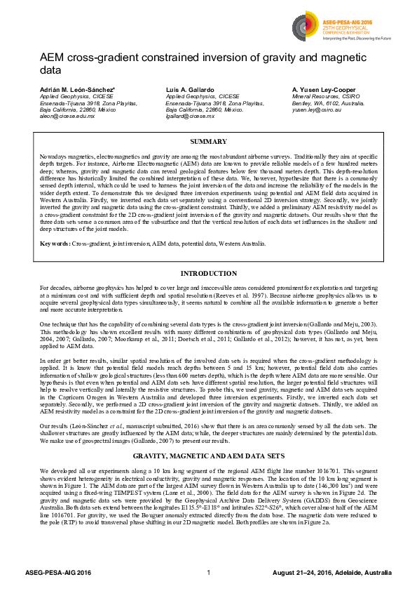 Pdf Aem Cross Gradient Constrained Inversion Of Gravity And Magnetic Data