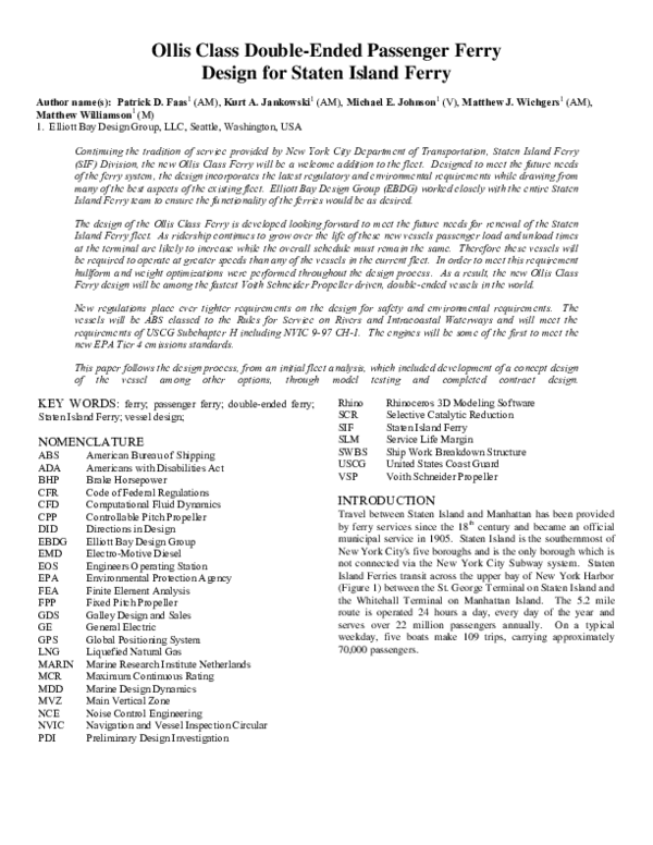 (PDF) Ollis Class Double-Ended Passenger Ferry Design for Staten Island ...