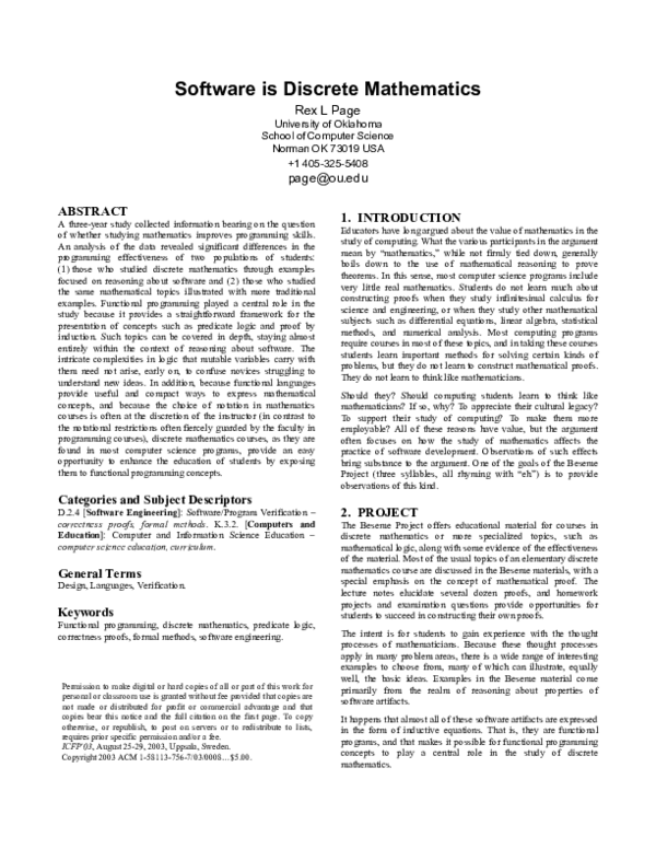 (PDF) Software is discrete mathematics