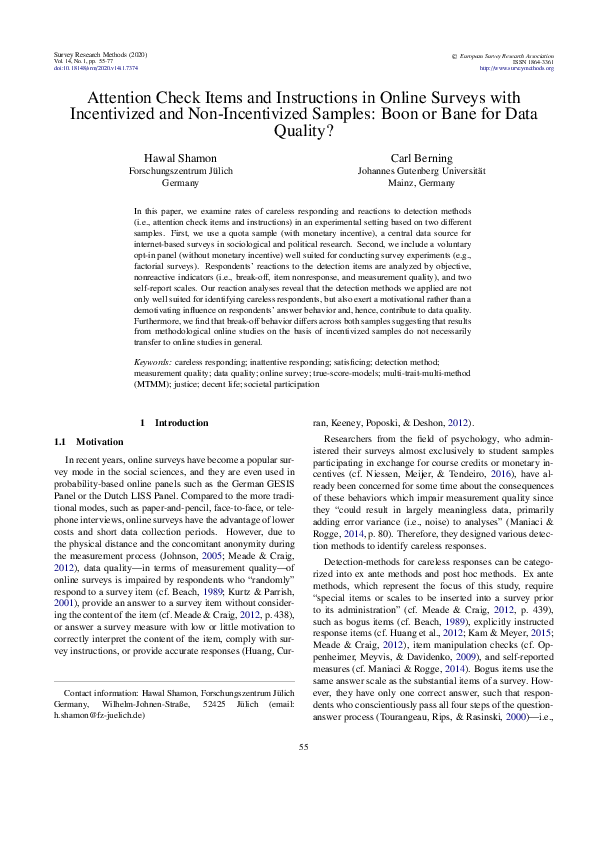 (PDF) Attention Check Items and Instructions in Online Surveys: Boon or ...