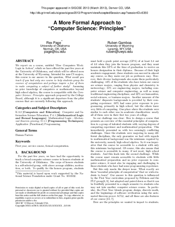 (PDF) A more formal approach to "computer science: principles