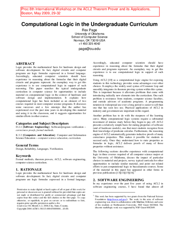 (PDF) Computational logic in the undergraduate curriculum