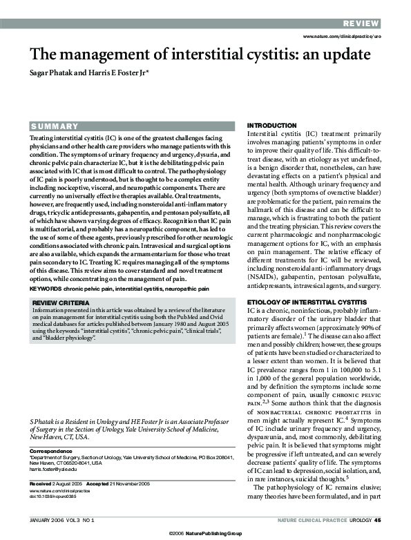 (PDF) The management of interstitial cystitis: an update