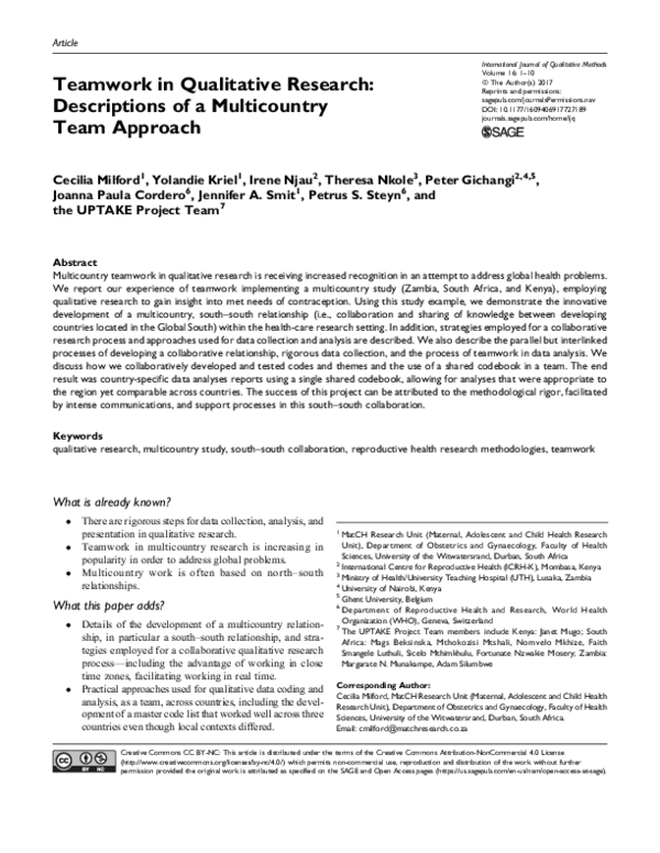 (PDF) Teamwork in Qualitative Research
