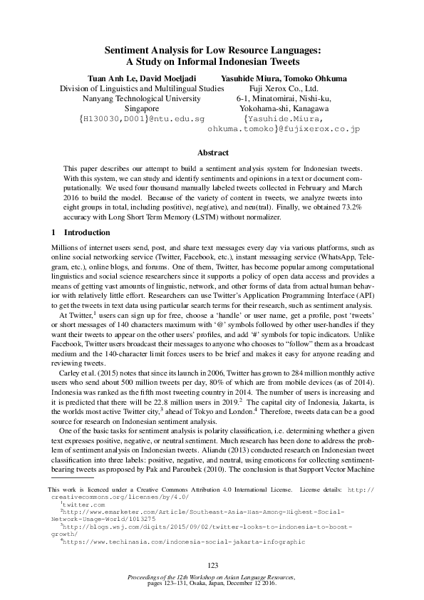 (PDF) Sentiment Analysis for Low Resource Languages: A Study on ...