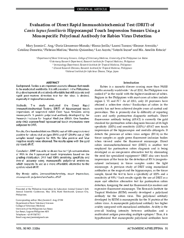 (PDF) DRIT: An Alternative Rabies Virus Detection Method