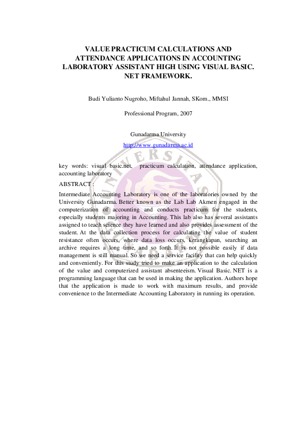 (PDF) Value Practicum Calculations and Attendance Applications in Accounting Laboratory ...