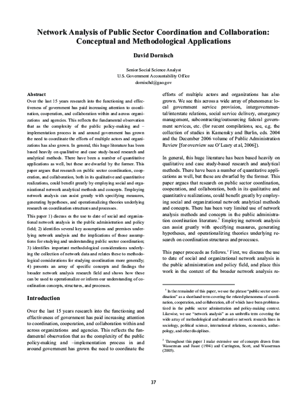 (PDF) Network Analysis of Public Sector Coordination and Collaboration : Conceptual and ...
