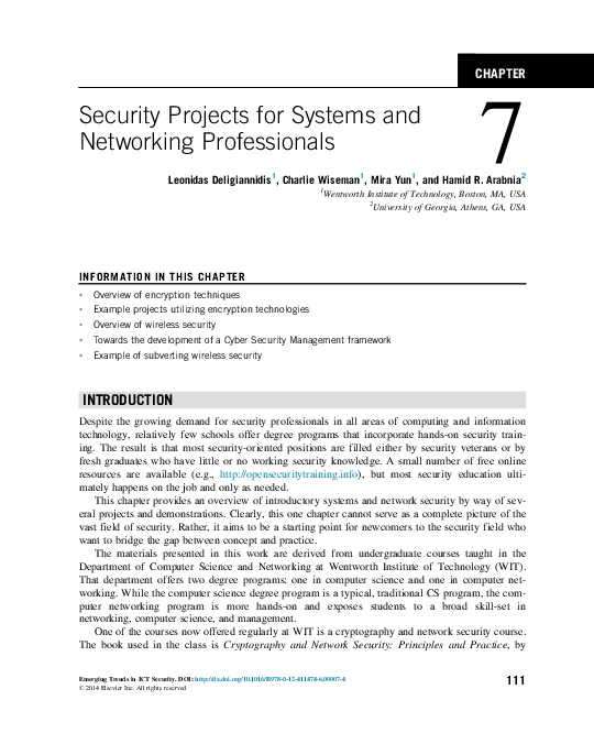 (PDF) Security Projects for Systems and Networking Professionals