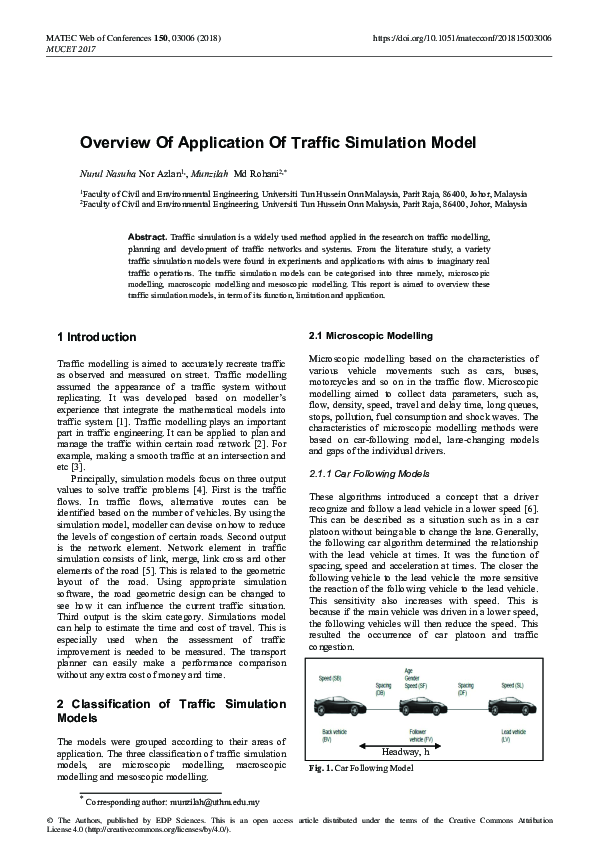 Pdf Overview Of Application Of Traffic Simulation Model