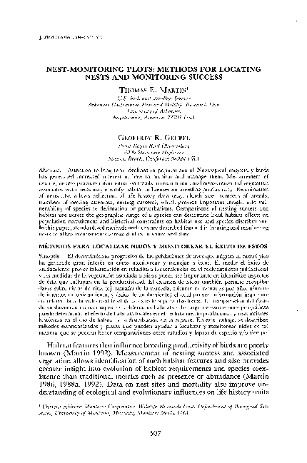 (PDF) Nest-Monitoring Plots: Methods for Locating Nests and Monitoring ...