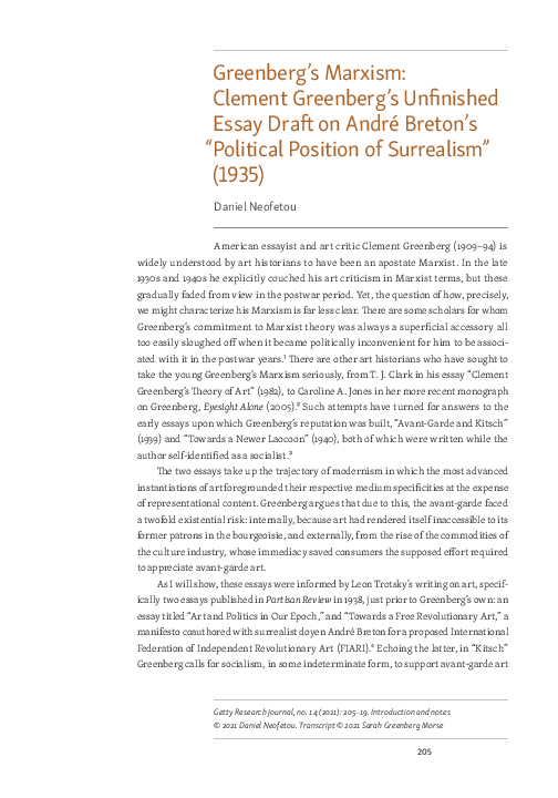 (PDF) Greenberg’s Marxism: Clement Greenberg’s Unfinished Essay Draft ...