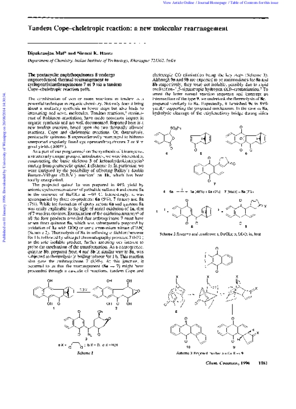 (PDF) Tandem Cope?cheletropic reaction: a new molecular rearrangement ...