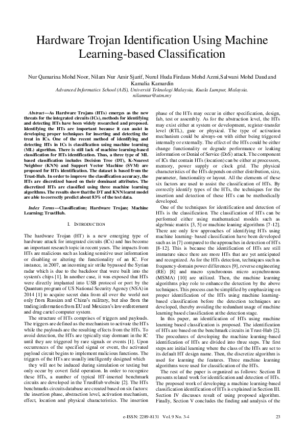 Pdf Hardware Trojan Identification Using Machine Learning Based Classification