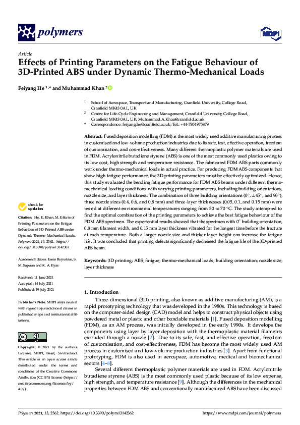 (PDF) Effects of Printing Parameters on the Fatigue Behaviour of 3D-Printed ABS under Dynamic ...