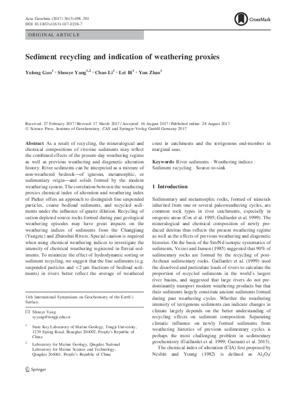 (PDF) Sediment recycling and indication of weathering proxies