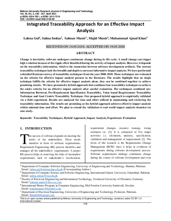 Pdf Integrated Traceability Approach For An Effective Impact Analysis