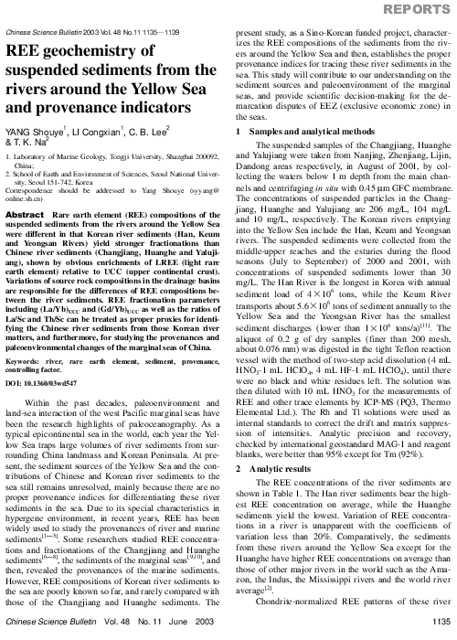 (PDF) REE geochemistry of suspended sediments from the rivers around ...
